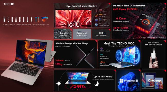 TECNO Hadirkan MEGABOOK T1 dengan Intel® Core™ 13th Gen & AMD Ryzen™5 ...